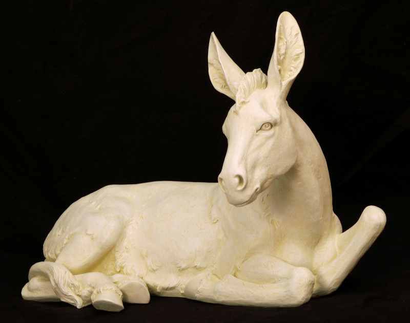 27" Reclining Donkey in ivory resin/stone